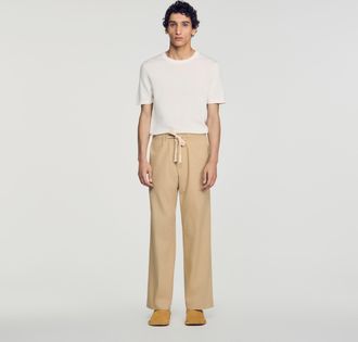 Sandro Pantalon large coton cordon tress&eacute;
