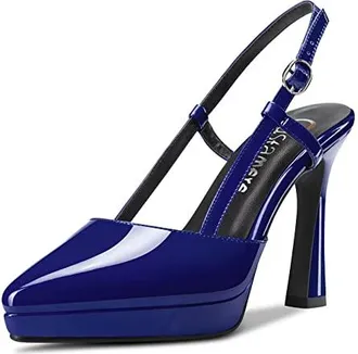 Castamere Femmes Haut High Aiguille Plate-Forme Talon Heel Pointu Bout Slingback Slip-on Escarpins Mariage Dress 10 CM Heels Bleu Marin 40 EU