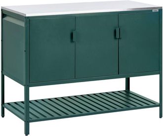 Beliani Meuble de Cuisine dExt&eacute;rieur en Acier Inoxydable &agrave; 3 Portes avec Dessus Vert Maenza