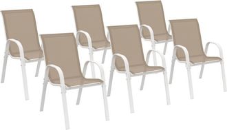 IDMarket Idmarket - Set aus 6 stapelbaren Gartenst&uuml;hlen lyma aus Metall und Textilene in Wei&szlig; und Beige