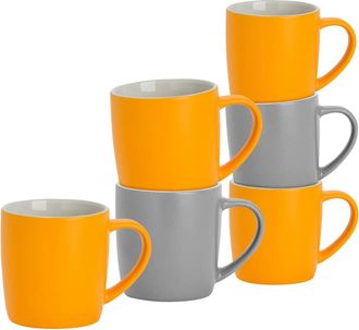 Argon Tableware Farbige Kaffeetassen - mattgrau/gelb - 350 ml - 6 Stück - Matte Keramik-Steinzeug-Teetassen, Latte-Cappuccino-Tassen, heiße Schokoladentassen, buntes 