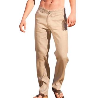 Generic Pantalon d&eacute;t&eacute; en lin pour homme - Pantalon chino droit - Pantalon de loisirs respirant - Couleur unie - Pantalon de plage - Pantalon de plage l&eacute;ger - 