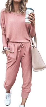 ORANDESIGNE Survêtement Femme Ensembles Sportswear Sweat Suit Pull Avec Poches Casual Jogging Pyjama DIntérieur Tenue Manches Longues Pantalon Joggers (Rose, 42)