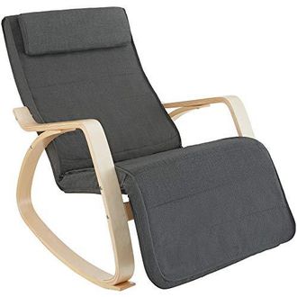 TecTake TecTake Fauteuil &agrave; Bascule avec Accoudoirs & Repose Pieds R&eacute;glable en 5X Rocking Chair Fauteuil Relax rembour&eacute;e Cadre en Bois Fauteuil Salon Veranda, 