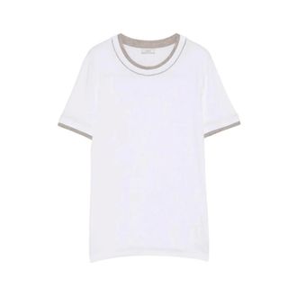 PESERICO Femme, Tops, Blanc, Taille: 44 FR T-shirt en coton micro-c&ocirc;tel&eacute;