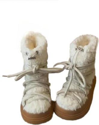 Generic QXDZSW Bottes de neige doubl&eacute;es en fourrure thiened pour femmes Bottes de neige dhiver SLE blanc ular chaud coton, abricot, 36.5 EU