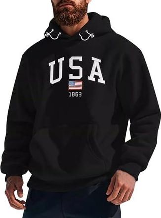 Generic DENGJIAMY Sweat &agrave; capuche pour homme Motif drapeau am&eacute;ricain Patriotique Haut d&eacute;contract&eacute; avec poche 4 juillet Chemise &agrave; capuche &agrave; manches longues Pul