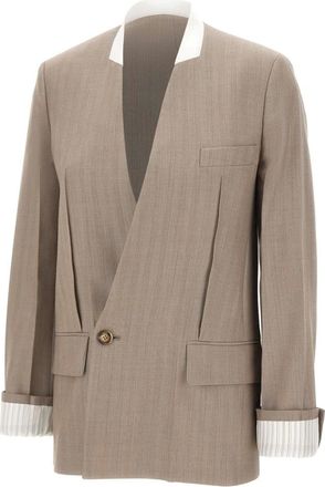 Victoria Beckham Femme, Vestes, Brun, Taille: 36 FR Veste Tailleur Sans Col et &agrave; Basques Pliss&eacute;es