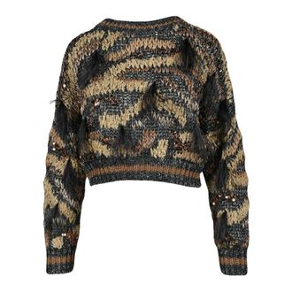 Brunello Cucinelli Femme, Pulls, Multicolore, Taille: 40 FR Élégant Mélange Tricot Soie Lin