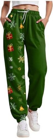 Generic Pantalon de jogging surdimensionné à jambe large pour femme, pantalon de survêtement taille haute sur le thème de Noël avec cordon de serrage et poche