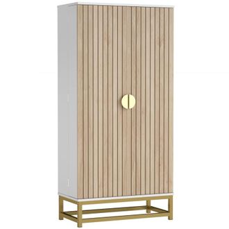 HOMCOM Armoire de cuisine design 2 portes effet claustra bois - 12 &eacute;tag&egrave;res de porte + 4 &eacute;tag&egrave;res internes - acier dor&eacute; blanc