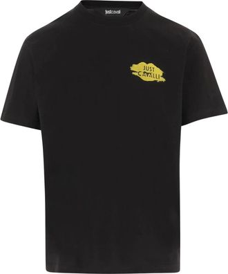 Just Cavalli Homme, Tops, Noir, Taille: M T-shirt en coton &agrave; logo imprim&eacute;