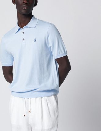 Polo Ralph Lauren Hellblaues Poloshirt aus Baumwollstrick