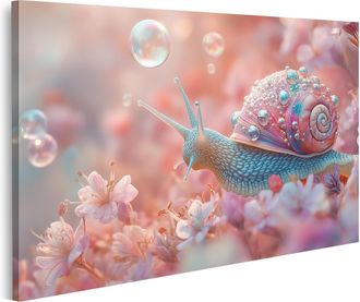 Islandburner Bild auf Leinwand Schnecke in einer verzauberten Blumenwelt mit Blasen Bilder Wandbilder Poster