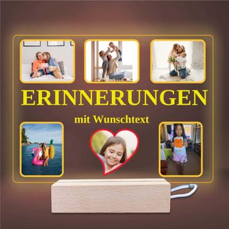Indigos UG ERINNERUNGEN - Lampe personalisiert - mit Foto und Widmung - personalisiertes Geschenke - Acrylglas 18x14 cm - optionale Lampe warmweiss
