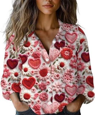 Generico Chemise Femme &Eacute;l&eacute;gant &agrave; Manches Longues T Shirt en Lin Coton D&eacute;contract&eacute; Grande Taille Blouse Col en V L&eacute;ger Chemisier Vintage Fantaisie avec Boutons 