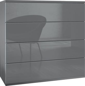 Vladon Kommode Pavos V3 hängend, Sideboard mit 4 Schubladen Anthrazit matt/Grau Hochglanz (76 x 76 x 35 cm)