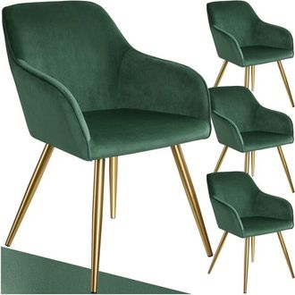 TecTake Tectake - Ensemble de 4 chaises rembourrées aspect velours vert foncé/or