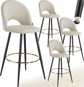 TecTake TecTake Lot de 4 Tabouret Bar Aspect Velours Chaise de Bar avec Repose-Pieds Chaise Haute Cuisine pour &icirc;lot Central H110cm Rembourr&eacute;e avec Dossier Tab