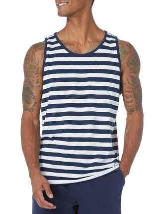 Amazon Essentials Herren Tanktop, Normale Passform, Marineblau Weiß Streifen, XXL