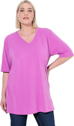 Ulla Popken Damen gro&szlig;e Gr&ouml;&szlig;en &Uuml;bergr&ouml;&szlig;en Plus Size T-Shirt, Basic, Relaxed Fit, V-Ausschnitt, Halbarm k&uuml;hles pink 50+ 515283807-50+