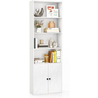 Costway Costway - Biblioth&egrave;que &Eacute;tag&egrave;re 180 cm, Colonne de Rangement 6 &Eacute;tag&egrave;res, Armoire dAffichage &agrave; 2 Portes avec &Eacute;tag&egrave;re R&eacute;glable, pour Salon, Bureau