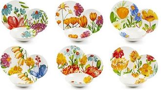 Excelsa Blooming Service de vaisselle 18 pi&egrave;ces, porcelaine, d&eacute;coration multicolore, 6 personnes