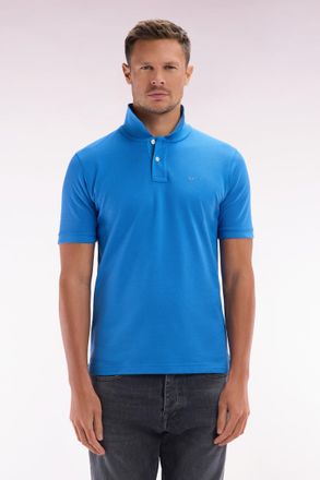 Eden Park Polo &Agrave; Manches Courtes Uni En Coton Pima Bleu Coupe Droite