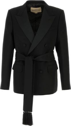 Valentino Zweireihiger Blazer aus Schurwolle mit G&uuml;rtel - - Jackets - Damen - Schwarzk - XL