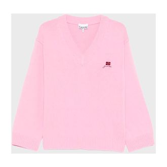 Ganni Femme, Pulls, Rose, Taille: 38 FR Future Wool Mix V-Neck