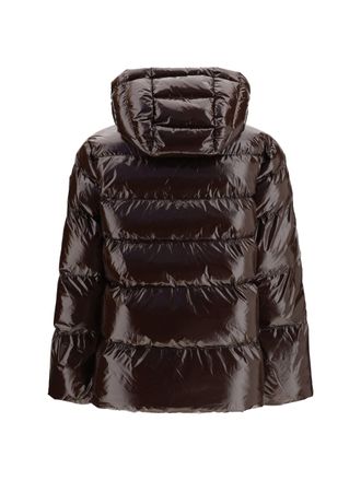 Pinko Womens Hooded Eleodoro Down Jacket Marrone Testa Moro Coat