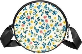 Generic Sac &agrave; bandouli&egrave;re rond pour femme, petit sac &agrave; bandouli&egrave;re &agrave; motif floral avec fermeture &eacute;clair, bretelles r&eacute;glables, sac &agrave; main rond d&eacute;contract&eacute; pour