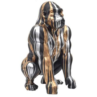The Home Deco Factory HD0213, Black Gorilla Statue with Gold and Silver Flowing, Contemporary Design, Durable Resin, Elegant Focal Point for Interior, H45 cm, Black/Gold/Si