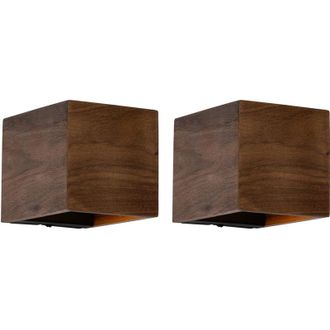QAZQA Set aus 2 Smart Wandleuchten Nussbaumholz Inkl. Wifi G9 - Transfer