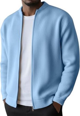 Generic Sweats européens et américains à fermeture éclair intégrale en velours côtelé col roulé demi-fermeture éclair pour homme pull dhiver coupe ajustée, bl