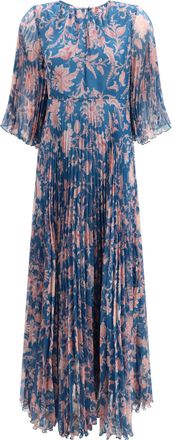 Etro Womens Maxi Pleated Dress, Polyester Blue