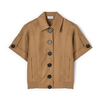 Motivi Kurz&auml;rmelige Jacke aus Leinenmischung - - Jackets - Damen - Braun - S