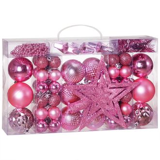 Deuba Weihnachstkugeln 66tlg &Oslash; 3-6cm Kunststoff matt gl&auml;nzend Christbaumkugeln Christbaumschmuck Anh&auml;nger Weihnachtsbaumkugeln Weihnachtsdeko Rosa