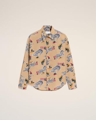 Ami Chemise Marron Boxy Imprim&eacute; Chevaux en Coton Camel - XXL - Unisex