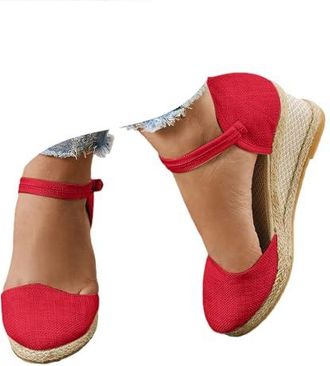 Generic Sandales d&eacute;t&eacute; habill&eacute;es pour femme avec sangle de cheville, bout ferm&eacute;, espadrilles compens&eacute;es &agrave; boucle, sandales habill&eacute;es d&eacute;contract&eacute;es ferm&eacute;es &agrave; bo