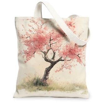 Generic Sac fourre-tout en toile r&eacute;utilisable pour le shopping, 33 x 38 cm, motif fleurs de campagne, arbre de champ, sac d&eacute;picerie r&eacute;utilisable pour femme, m