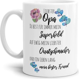 Tassendruck Familien-Tasse Liebster Opa - Du bist mein Superheld, liebster Quatschmacher und mein bester Freund - Geschenk-Idee/Weiss