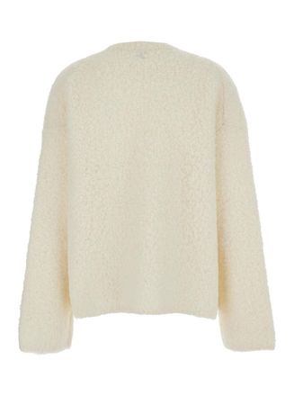 Toteme Womens White Crewneck Sweater With Ribbed Trims Alpaca Tops Top