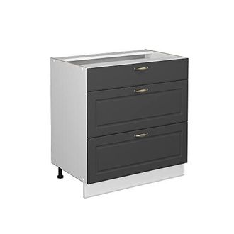 Vicco Meuble Cuisine Fame-Line, Anthracite-Or/Blanc, 80 cm avec 3 tiroirs, sans Plan de Travail