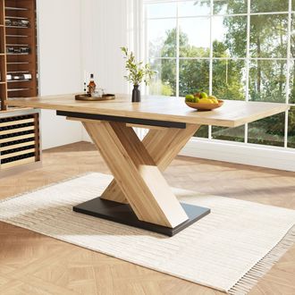 Generic Ausziehbarer Esstisch mit Teleskopfunktion und gekreuzten Metallbeinen, verl&auml;ngerbar von 119-158,5 cm, Stabiler MDF-Tisch in Holzoptik f&uuml;r Esszimmer u