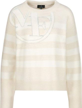 Monari Rundhalspullover Ringelmuster Strasssteine und Intarsienmuster