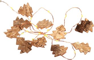 Hellum LED Kupferdraht Lichterkette mit Tannenbäumen, 20 LED warmweiß, Tannenbäume aus Holz, batteriebetrieben (3x AA), 520477