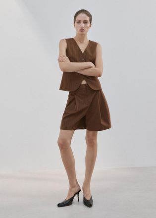 Mango Bermuda droit fines rayures caramel - Femme - 32 - MANGO