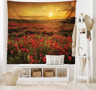 Abakuhaus Blume Wandteppich und Tagesdecke, Sunset Meadow Farmland, aus Weiches Mikrofaser Stoff Wand Dekoration F&uuml;r Schlafzimmer, 150 x 110 cm, Ringelblume Sch