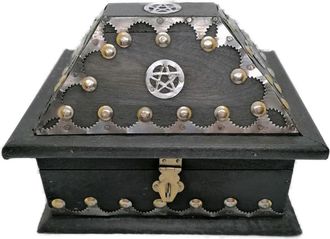 Generic Salem Hexe USA Pentagramm Gothic Magie Holz Metall Kästchen Truhe Box Schatulle Schmuckkästchen Schachtel